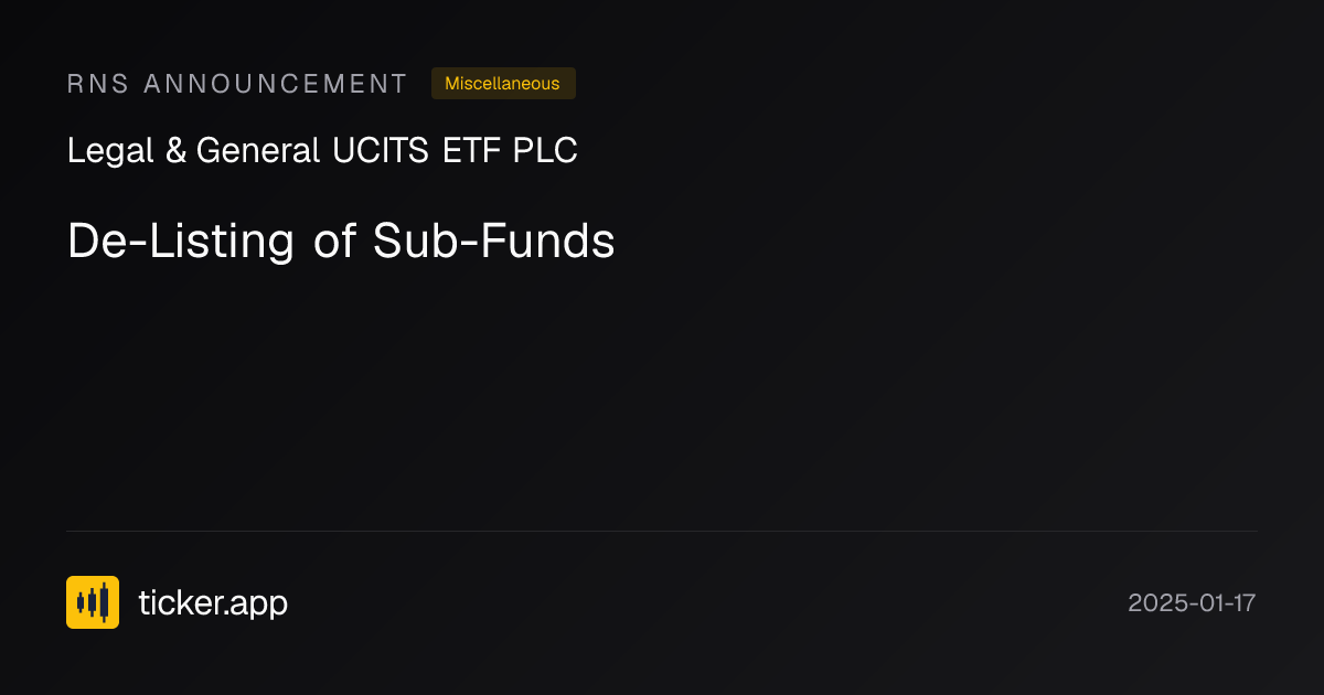 De-Listing of Sub-Funds | RNS | Ticker